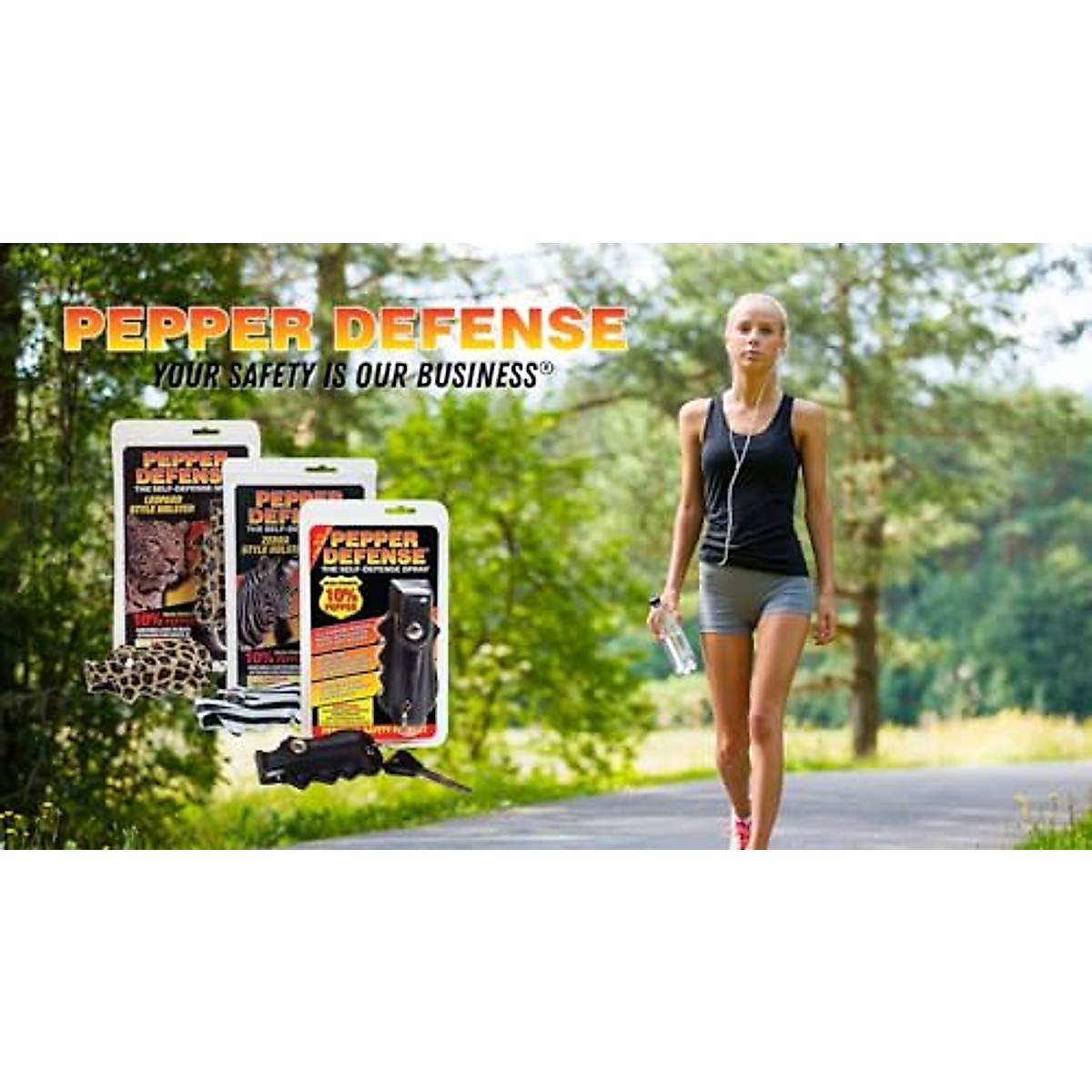 Pepper Defense 1/2 oz. Pepper Spray with Grip Holster and Keychain Attachment - Safety Twist Lock Glow Trigger - Maximum Strength 10% OC Formula - Self Defense Personal Protection (Leopard 2-Pack)