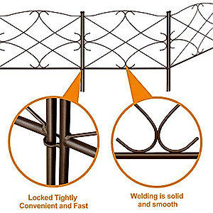 Amagabeli 5 Panels Decorative Garden Fence 10ft(L) x24in(H) Animal Barrier Dogs Rustproof Metal Landscape Wire Fencing Folding Wire Patio Fences Flower Bed Border Edge Brown ET306