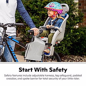 Schwinn Deluxe Bicycle Mounted Child Carrier/Bike Seat For Children, Toddlers, and Kids, Adjustable 3-Point Harness and Headrest, Padded Crossbar, Grey