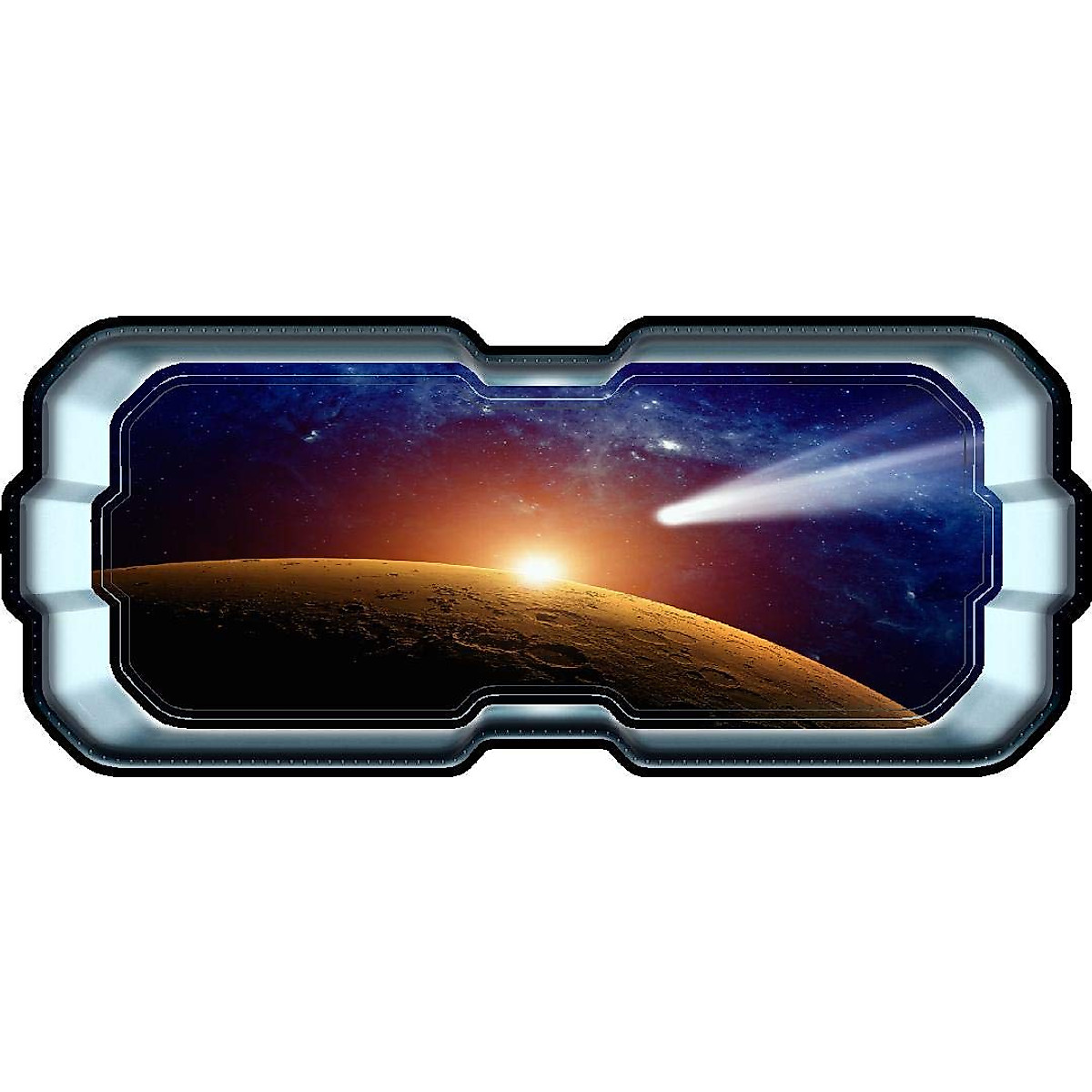 24" SpaceScape Orbiting Mars 3D Space Ship Window Wall Decal Sticker Planets Astronomy Peel and Stick Vinyl for Childrens Kids Bedroom Decor - 10" Tall x 24" Wide