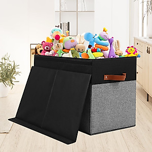 Large Toy Storage Box with Lid, Sturdy Toys Storage Chest Bin Organizer Basket with Dividers for Kids, Boys, Girls, Nursery, Closet, Bedroom, Playroom 25&quot;x13&quot; x16&quot; (Black and Grey)