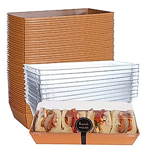 60 Sets Roll Cake Box with Lid Swiss Roll Containers Sushi Box Sandwich Craft Paper Box Plastic Charcuterie Takeout Box for Muffin Pastry Hot Dog Sandwich Cupcakes with 60 Seal Stickers (Rectangle)