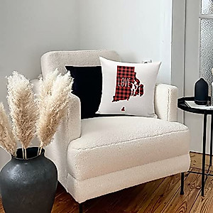 Red Black Buffalo Plaid Rhode Island State Map Throw Pillow Covers Love Pillow Case Home State Cushion Cover Going Away Gift Valentine's Day Decor Square Pillowcase Gift for Him 22"x22"