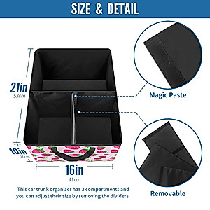 BOLIMAO Car Trunk Organizer Pink Cute Strawberry Back Seat Large Organizer Cargo Storage with Dividers Collapsible Trunk Cargo Organizer Tote Bag for Groceries SUV Sedan Camper Camping