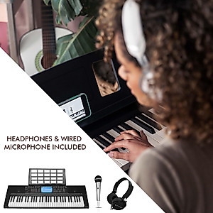 Technical Pro 61 Keys Electric Piano Learning Keyboard Bundle with Seat, Stand and Mic, 3x Learning Mode, Built In Speaker Headphone, LCD Display, LED Lights, Seat/Stand Included, USB, Wired Mic