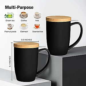 COYMOS Ceramic Tea Mug with Infuser and Lid, 16oz Loose Leaf Tea Cup Large Handle Teaware Mug, Tea Gift Sets for Tea Lover (Black)