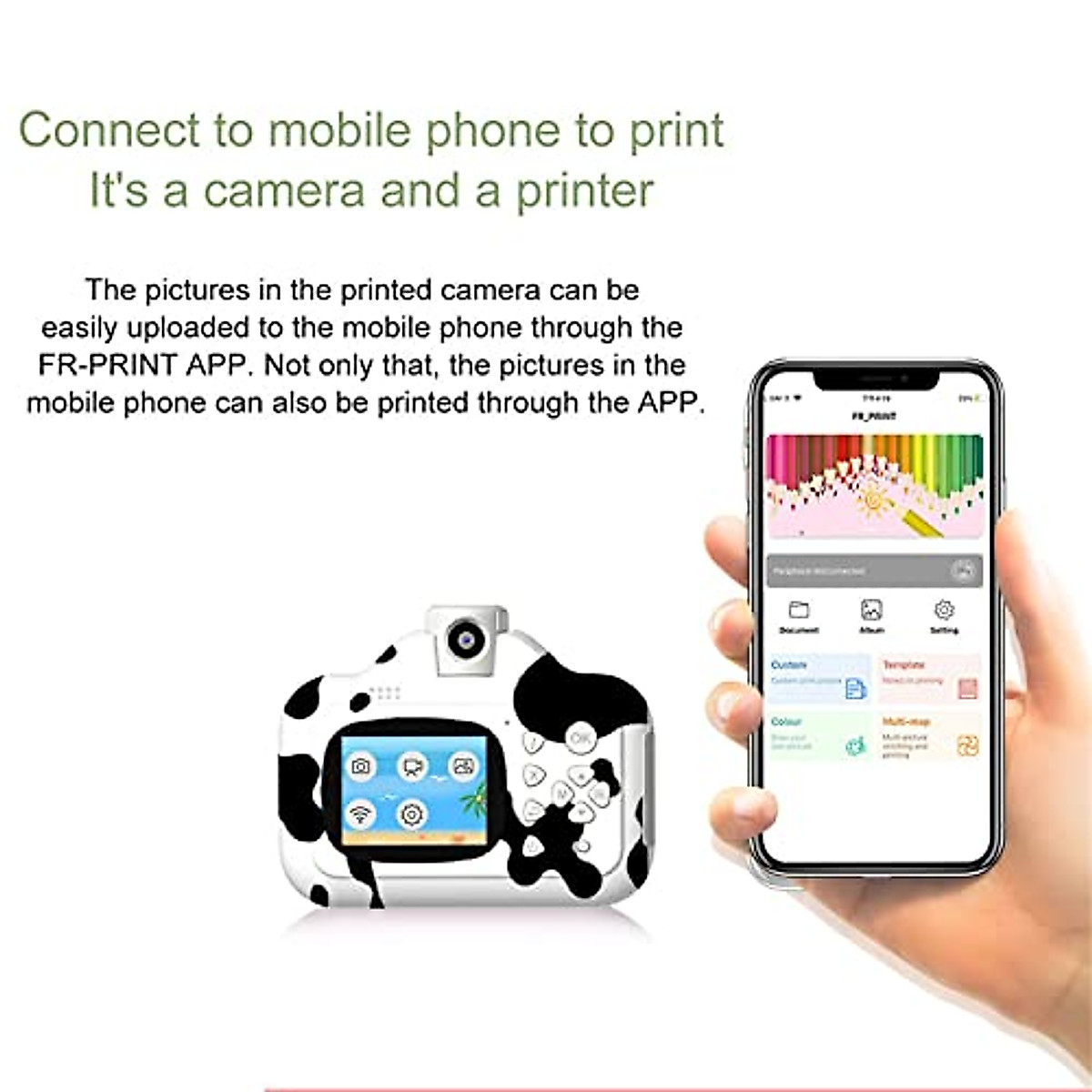 Pocket Printer, Fmystery Gifts for Kids, Portable Printer 2.4-Inch High-Definition Screen, 1200 MAh Battery, Children's Digital Video Camera, Support Photo, Video and Printing (Black)