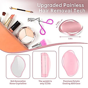 Crystal Hair Eraser, Magic Hair Eraser for Women and Men, Crystal Hair Remover Painless Exfoliation, Hair Removal Tool for Arms Legs and Back, Portable Mild Hair Remover, Reusable & Washable（Pink）