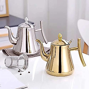 Tea Kettle With Infuser for Loose Tea Stainless Steel Stovetop Tea Kettle, Coffee Pot with Filter Stylish Appearance, Suitable for Restaurant Office (Color : Golden, Size : 1.5L)