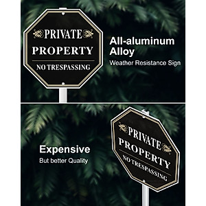 SWEETAPRIL No Trespassing Signs Private Property, All-Aluminum Yard signs, 10" x 10", 28" Metal Stakes Included