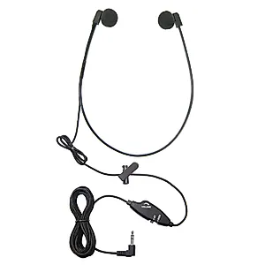 ECS WordHear-O 3.5mm transcription headset, in-line volume control, under chin, 10' cord with clothing clip, 3 extra pair extra of ear sponges, computer and transcribing headphones