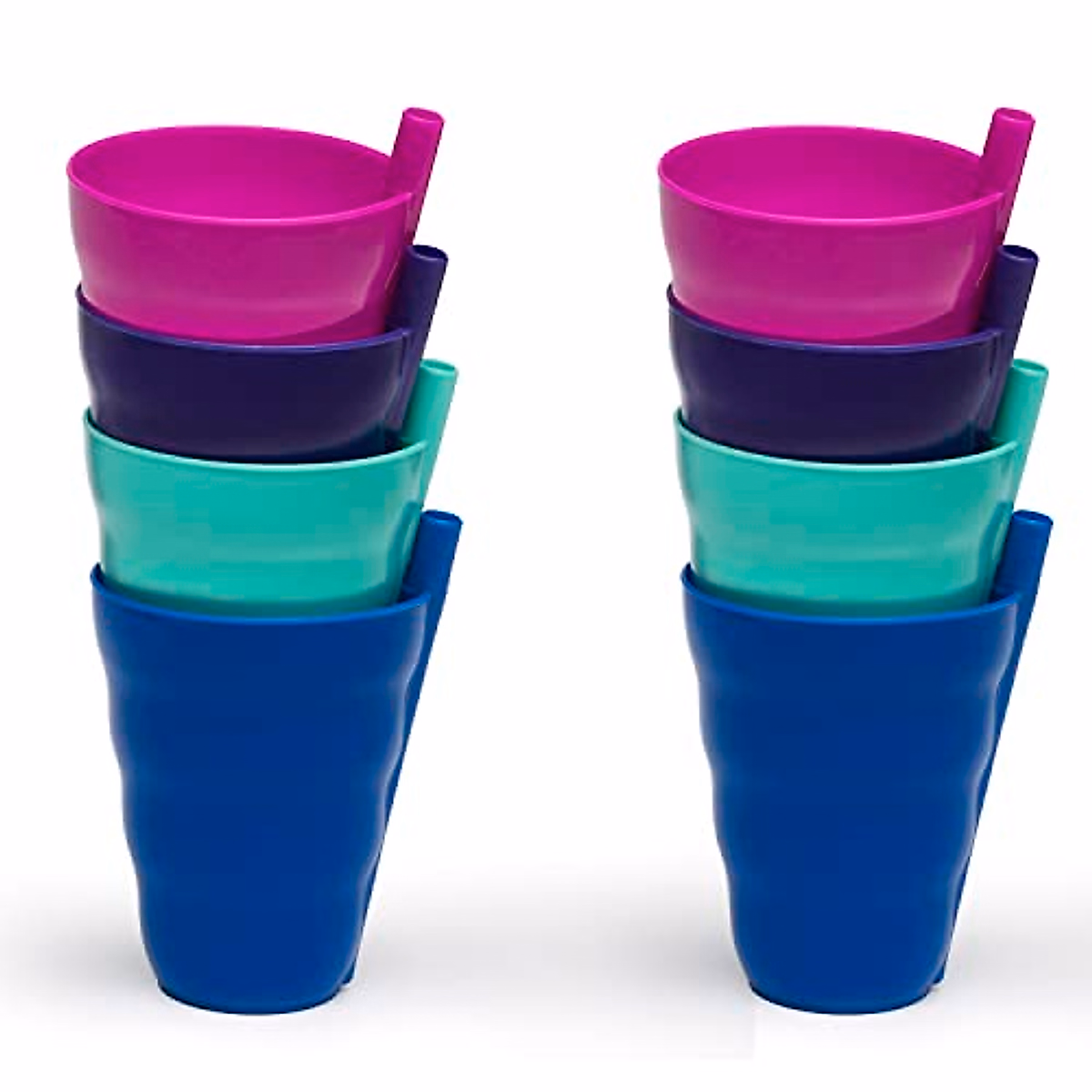 Klickpick Home Kids Cups with Built-in Straw - Set of 8 Toddler Drinking Cups with Straws 10 Ounce - Children Sip-a-Cup Dishwasher Safe BPA Free Brightly Colored Great Kid and Toddler Tumbler Cups