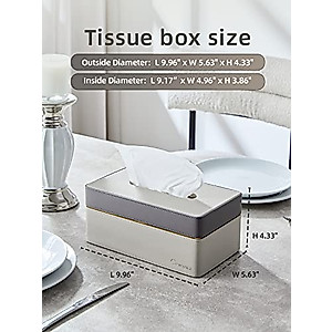 Tissue Box Holder Cover Rectangular, Modern PU Leather Decorative Tissue Holders Organizer-Moon Grey