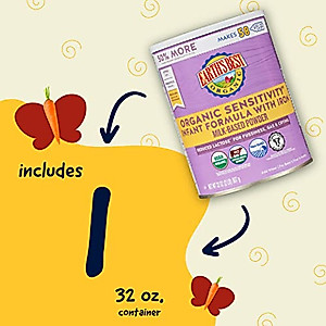 Earth's Best Organic Sensitive Baby Formula for Babies 0-12 Months, Reduced Lactose Powdered Infant Formula with Iron, Omega-3 DHA, and Omega-6 ARA, 32 oz Formula Container