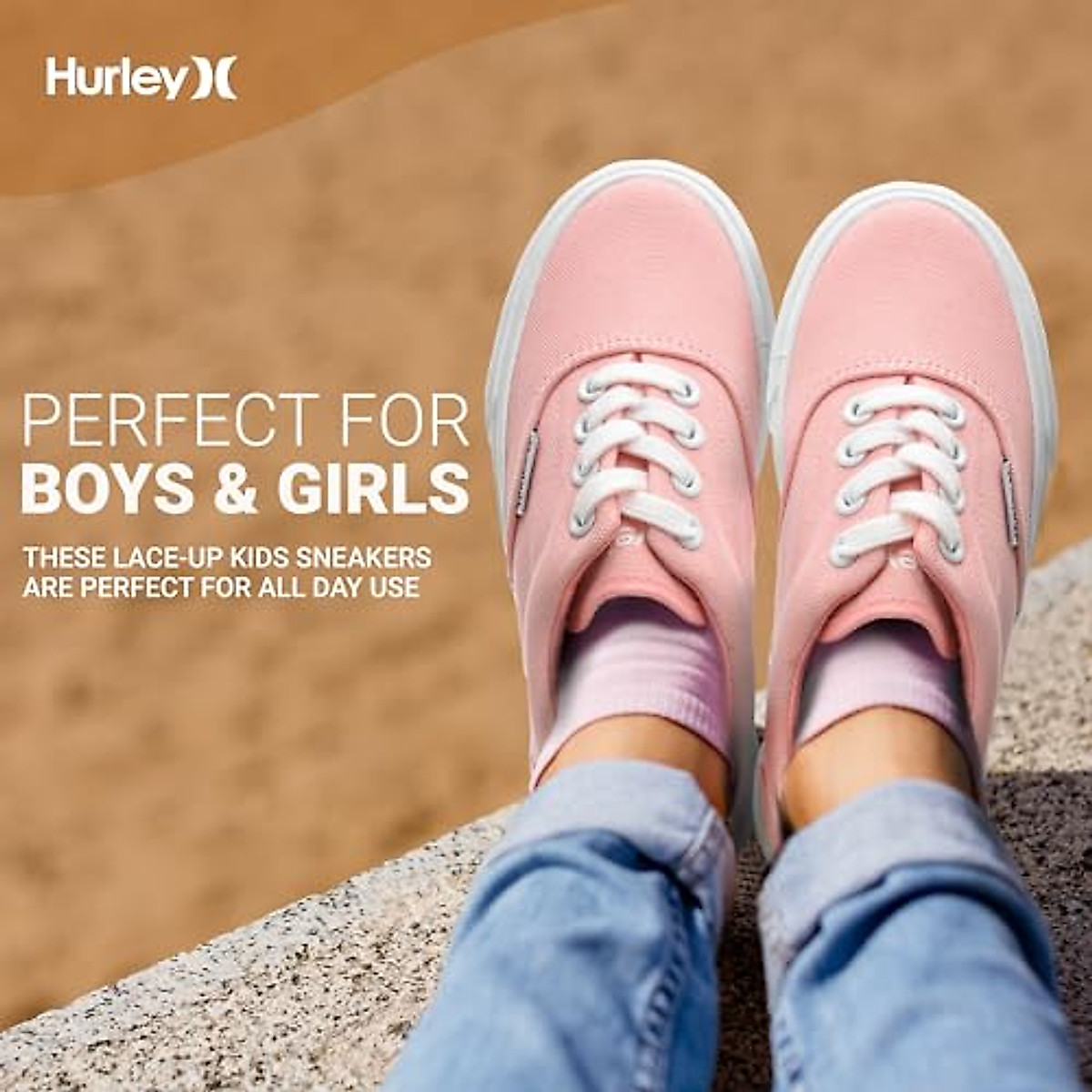 Hurley Marley Kids Lace Up Canvas Sneakers – Low Cut Skateboarding Shoes for Kids, Sports Shoes for Boys and Girls, Pink