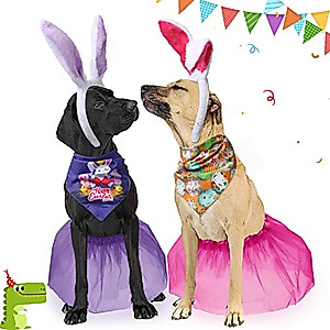 6 Pcs Dog Easter Costumes Set Include Dog Bunny Ears Dog Tutu Cute Dog Bandana Handcrafted Tutu Dog Costume for Easter Hunt Party Supplies Medium Large Dogs Cats Puppy Party Accessory