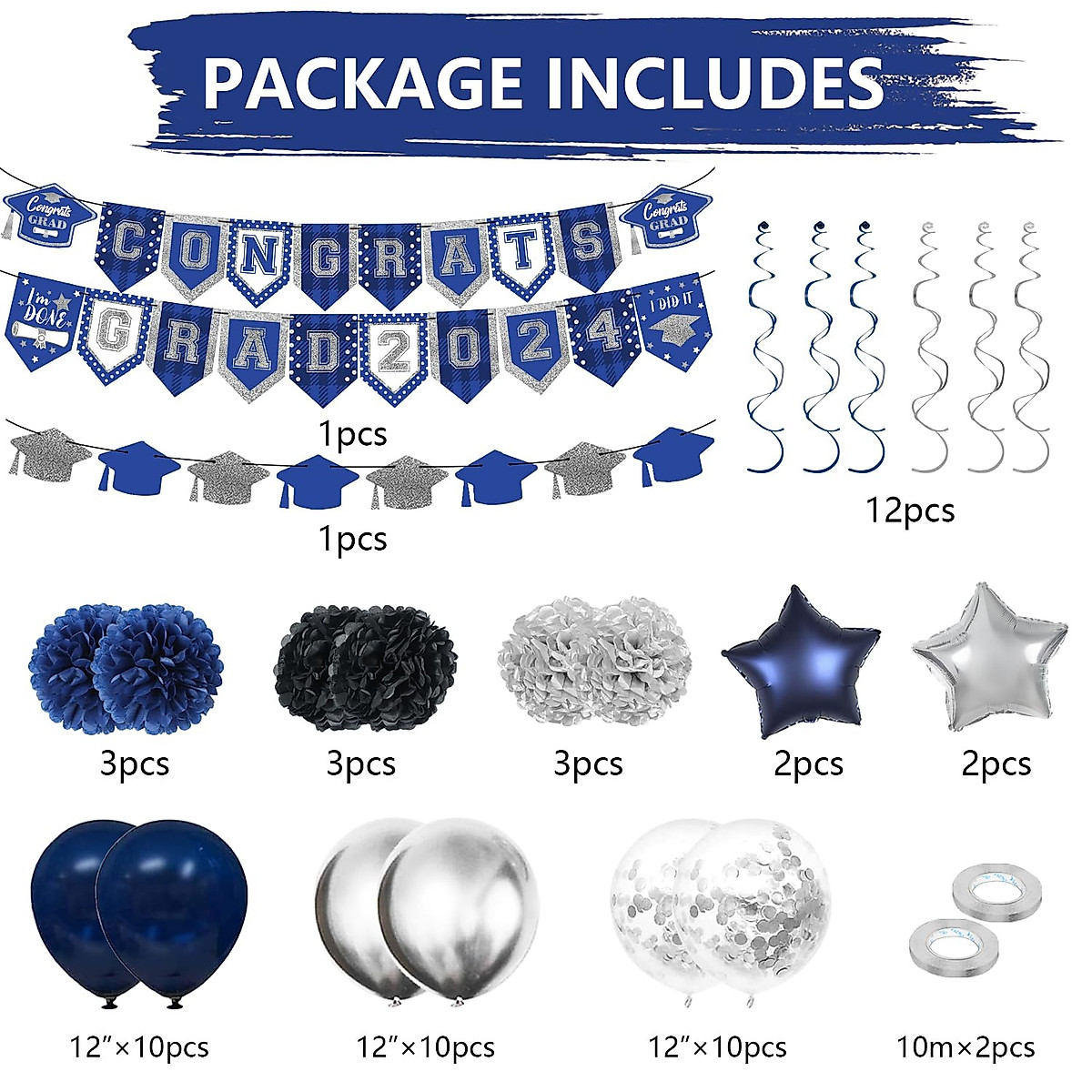 2024 Graduation Party Decorations Green White Gold Graduation Party Decorations Kit-Class of 2024 Congrats Grad Banners, Paper Pompoms,Foil Balloons for 2024 Green White Gold Graduation Party Supplies