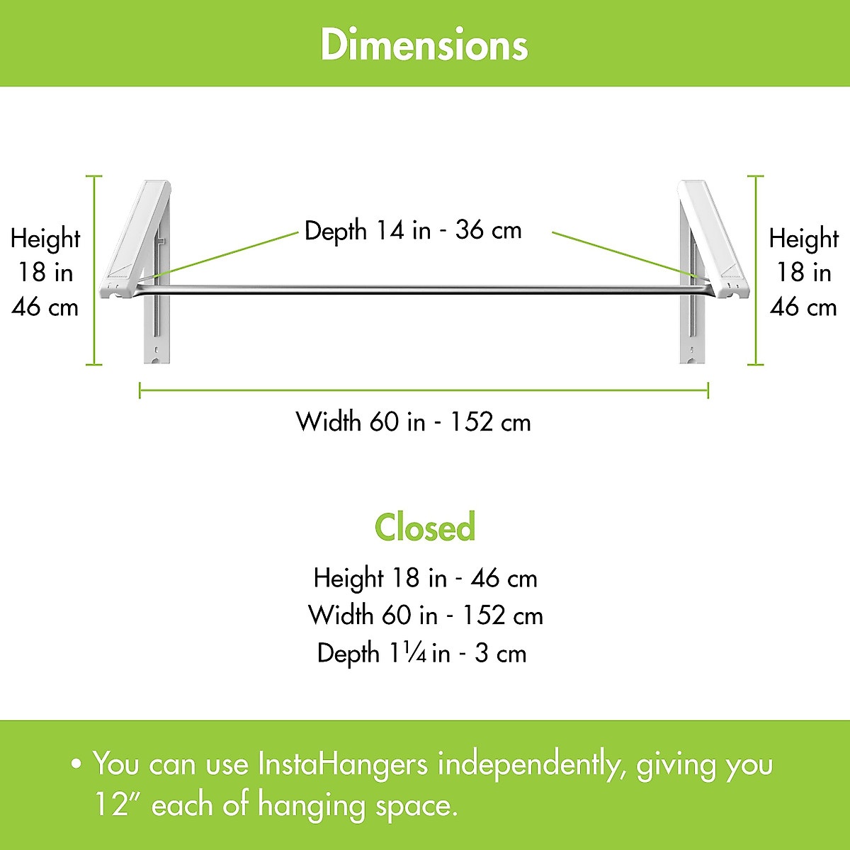 Arrow The Original QuikCLOSET Model AH3X12/M White - Folding Collapsible Wall Mounted Clothes Storage/Drying Rack