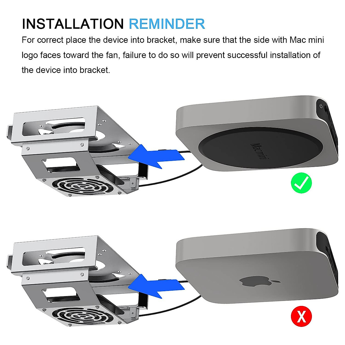IFCASE Mac Mini Cooling Fan Mount, Behind Monitor, Under Desk, Wall Mount Cooling Fan Stand for Mac Mini 2010 to 2023 M2, Compatible VESA Holder with Anti-Scratch Pad (Silver)