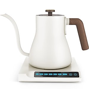 Seoukin Beige White Electric Gooseneck Kettle with 7 Variable Presets, Best Gift For Pour Over Coffee Kettle&Electric Tea Pot, 100% Stainless Steel Water Boiler With Temperature Control, Beige White