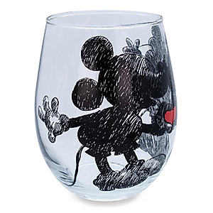 Disney Mickey and Minnie Mouse Heart Teardrop Stemless Wine Glass | Tumbler Cup For Mimosas, Cocktails