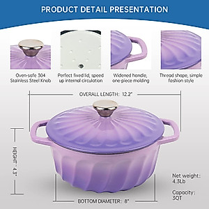 M-COOKER 4 Quart Enameled Cast Iron Covered Round Dutch Oven with Lid, Casserole, Pot, French Oven, Purple