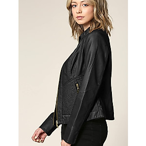 Lock and Love LL WJC747 Womens Dressy Vegan Leather Biker Jacket S BLACK