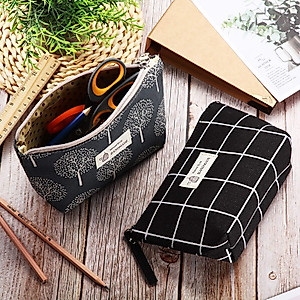 Boao 6 Pieces Canvas Cosmetic Bags Pouches for Purse with Zipper Printed Makeup Bag Multi Function Canvas Travel Pouch Organizer Pouch for Women Vacation Travel, 6 Styles(Grid Style)