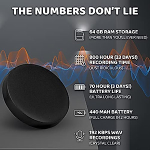 KNIGHT 64GB (800 hour) Magnetic Voice Activated Recorder + Mini Voice Recorder for Car, Work, Class, Meetings & More! Mini Recorder, Tiny Recording Device Small Recording Devices Microphone MP3 Player