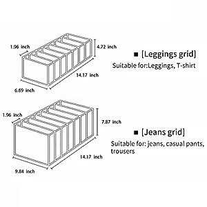 Livable Cloud 2Pcs 7 Grids drawer wardrobe organizer, jeans organizer, foldable and washable, suitable for T shirts, trousers, underwear, socks L Gray Large