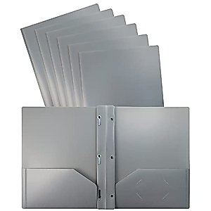 Better Office Products Gray Plastic 2 Pocket Folders with Prongs, 24 Pack, Heavyweight, Letter Size Poly Folders with 3 Metal Prongs Fastener Clips, Gray