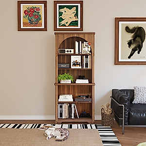 Janmer Home 71" Tall Narrow Bookshelf, Modern 5-Tier Arched Bookshelf, Arched Narrow Bookcase with Open Display Storage Shelf for Office, Living Room (Walnut, 71inch 1pcs)