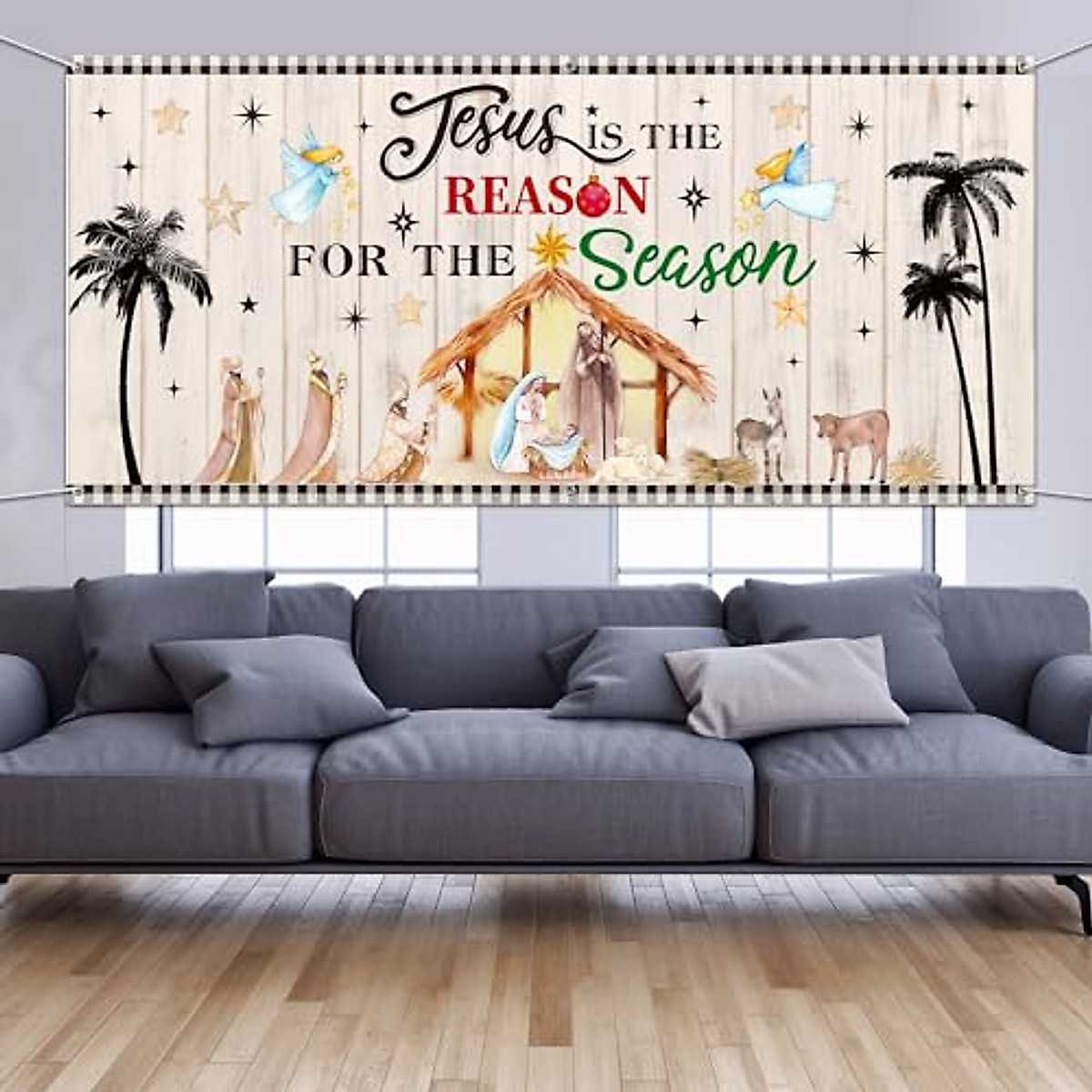 Outus Nativity Garage Door Cover Christmas Jesus is The Reason for The Season Nativity Nativity Scene Backdrop Religious Banner Background for Xmas Holiday Outdoor Home Party Supplies 13 x 6 ft