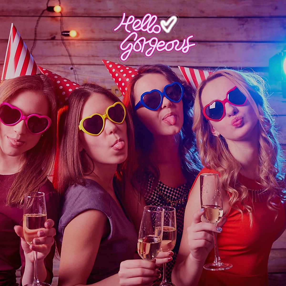 ineonlife Pink Hello Gorgeous Neon Signs, LED Light Up Sign for Cute Girls Bedroom Room Wall Decor for Bachelorette Birthday Engagement Party Wedding Decoration with Switch (16.5"X10" / USB POWER) (Pink)