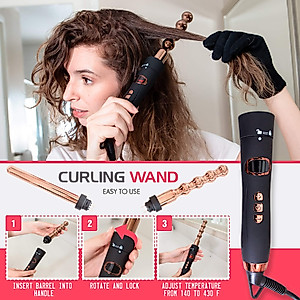 Blenci Interchangeable Curling Wand Set - Professional Curling Iron and Hair Straightener Gift Set Bundle Includes Multi Attachment Styling Wand, Flat Iron, Glove & Travel Case, Gift Idea for Women