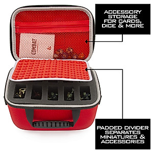 CASEMATIX Miniature Storage Hard Shell Figure Case - 30 Slot Figurine Carrying Case with Adjustable Shoulder Strap and Accessory Storage for Warhammer 40k, DND and More, Red