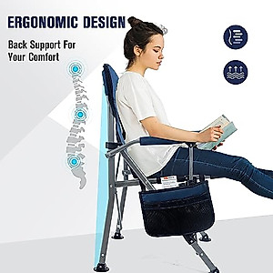 Homcosan Portable Camping Chair Folding Quad Outdoor Large Heavy Duty Support 330 lbs Thicken 600D Oxford with Padded Armrests, Storage Bag, Beverage Holder, Carry Bag for Outside(Blue)