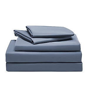 SLEEP ZONE Nanotex Super Soft Cooling Twin Bed Sheets Set for Kids 3 Piece - Easy Care Fitted Flat Sheet & Pillowcase Sets - Wrinkle Free, Fade Resistant, Deep Pocket 16" (Flint Blue, Twin)