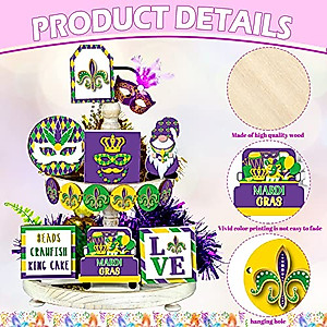 13 Pcs Mardi Gras Tiered Tray Decor Set Include Rustic Gnome Truck Mask Wood Sign Letter Sign Decoration Mardi Gras Table Decor for Xmas Decoration Home Kitchen Table Shelf Decorations