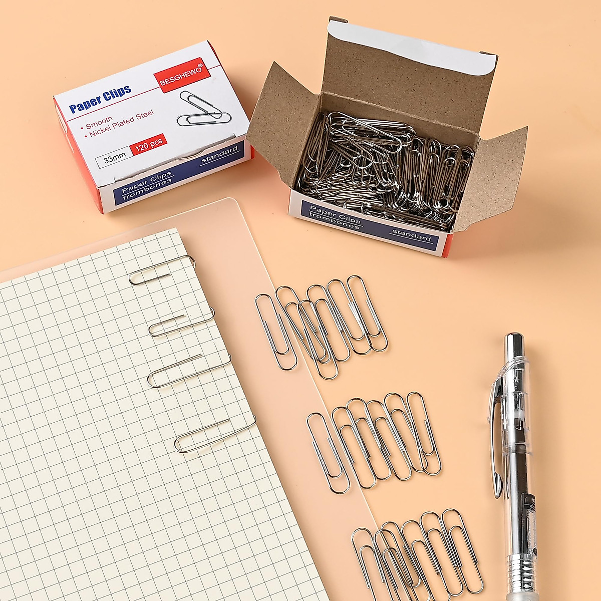 Paper Clips 720 pcs, Paper Clips Medium Size, Paperclips Office Supplies, No.1 Smooth Paper Clips Standard Size(6 Boxes of 120 Each)