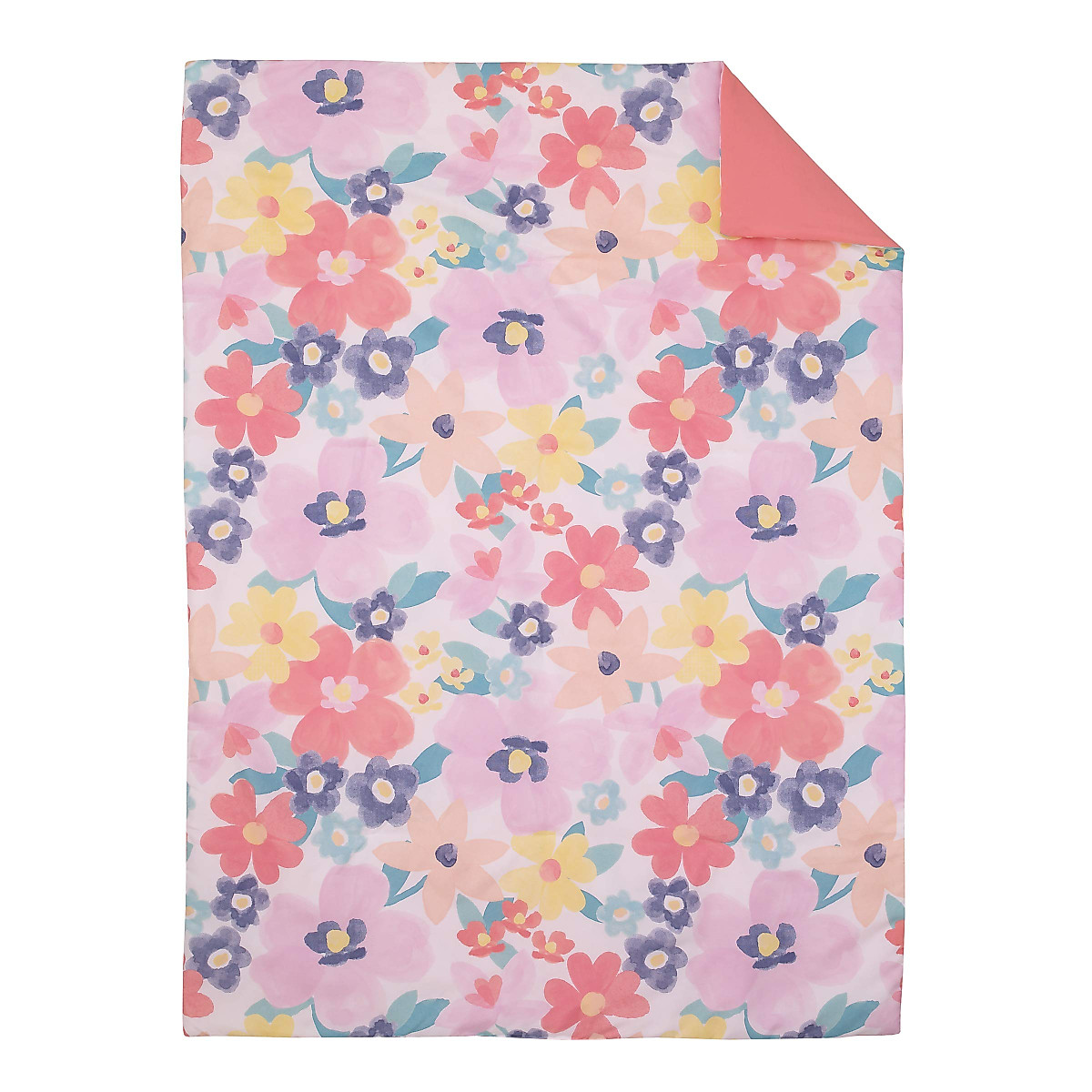 CARTERS Pink, Orange and Mint Floral 4 Piece Toddler Bed Set - Comforter, Fitted Bottom Sheet, Flat Top Sheet and Reversible Standard Pillowcase
