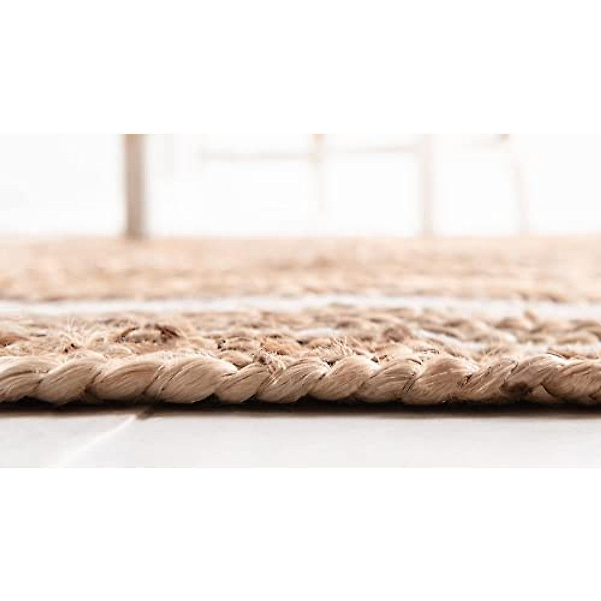 Unique Loom Braided Jute Collection Classic Quality Made Hand Woven with Coastal Design Area Rug, 6 ft x 9 ft, Natural/Ivory