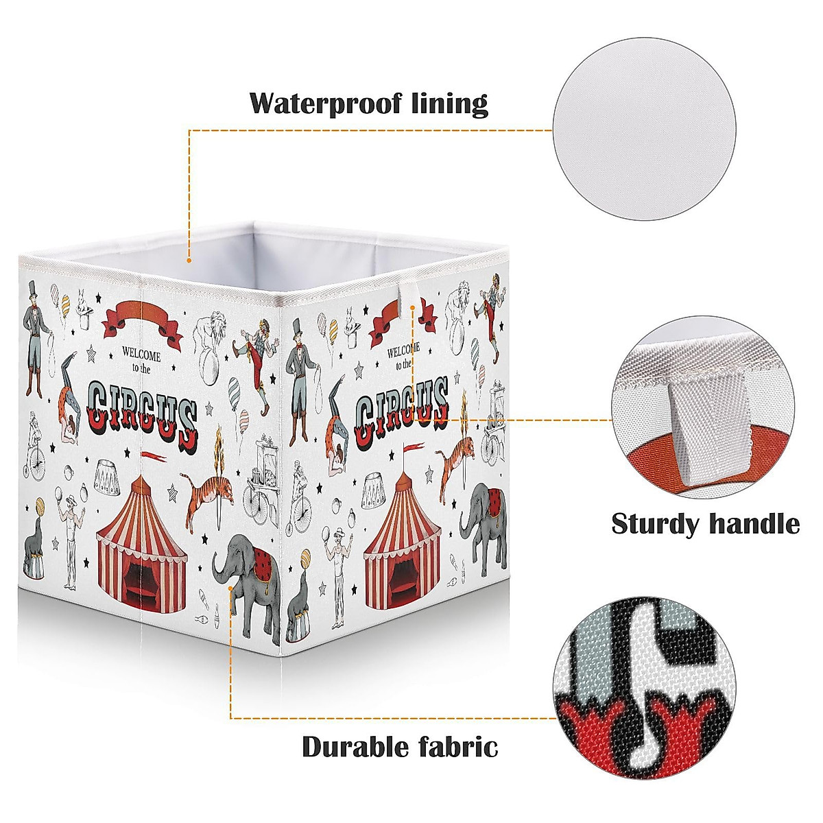 QUGRL Vintage Circus Storage Bins Retro Carnival Clowns Foldable Storage Basket Storage Box Organizer for Clothes Books Drawers Under Bed 15.75 x 10.63in