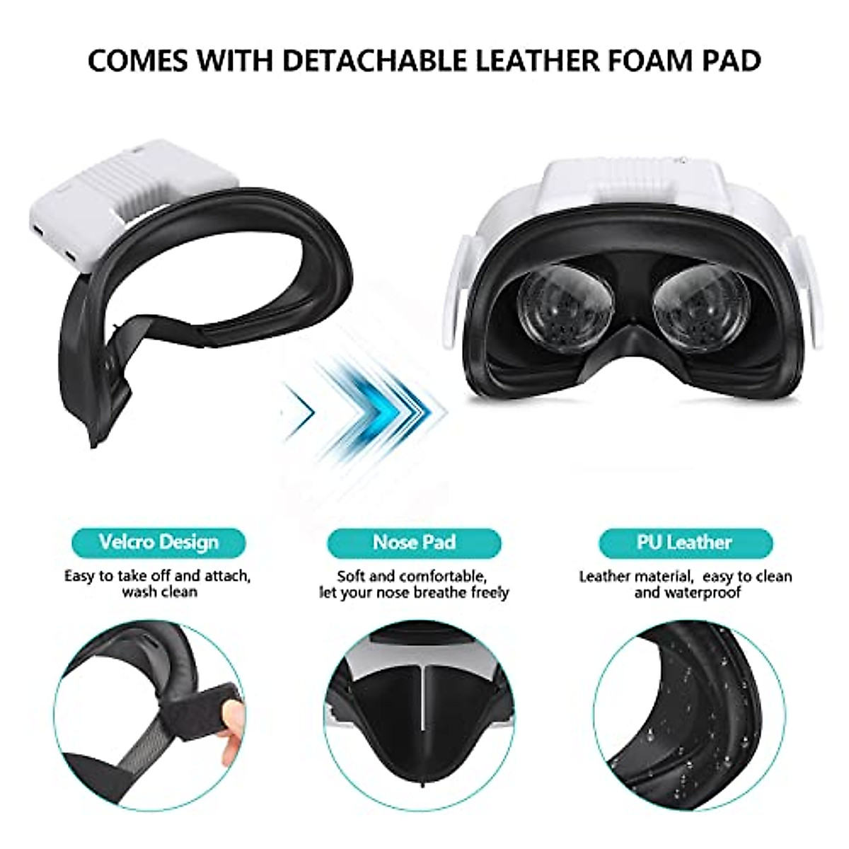VR Face Pad for Oculus Quest 2, Upgraded Cooling Fan with 3 Cooling Speeds and 2-Brightness Tracking in Dark, Soft PU Face Cover Facial Interface for VR Accessories Fan Cooler with Charging Function