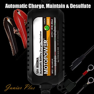 MOTOPOWER MP00205C 12V 800mA Automatic Battery Charger, Battery Maintainer, Trickle Charger, and Battery Desulfator