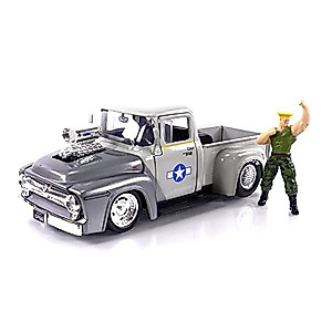 Street Fighter 1:24 1956 Ford F-100 Die-Cast Car & 2.75" Guile Figure, Toys for Kids and Adults
