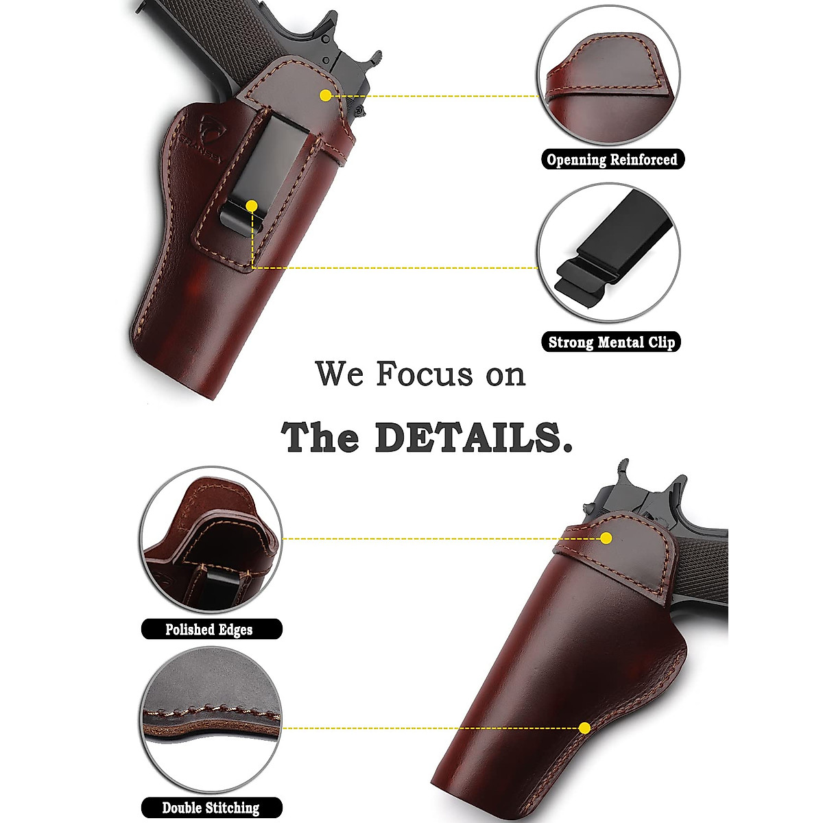Cranssy 1911 Holster - Genuine Leather IWB Holster for Concealed Carry - Compatible with Kimber 1911/Colt 1911 /S & W 1911/Sig Sauer 1911/ Remington - Ruger & More 5 inch Barrel Pistols (Brown, Right)