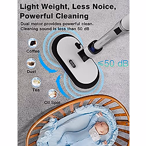 Cordless Electric Mop, Electric Floor Cleaner with LED Headlight & Water Sprayer, Up to 60 mins Detachable Battery, Dual-Motor Powerful Spin Mop with 300ML Water Tank for Multi-Surface, Self-Propelled