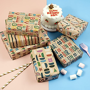 RUSPEPA Wrapping Paper Sheets Birthday Design - 17.5 x 30 inches Each Sheet, Total of 6 Sheets Packed in 1 roll