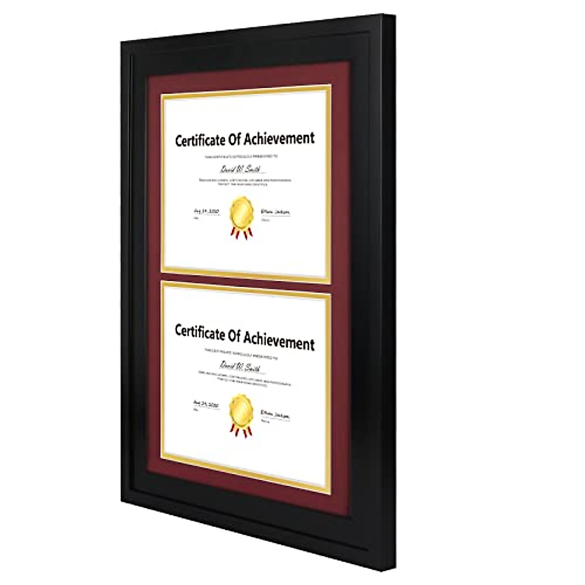 Golden State Art, 14x20 Double Diploma Frame, Black Frame to Dispalay Double 8.5x11 Document with Red Over Gold Mat, Solid Wood & Tempered Glass Protection